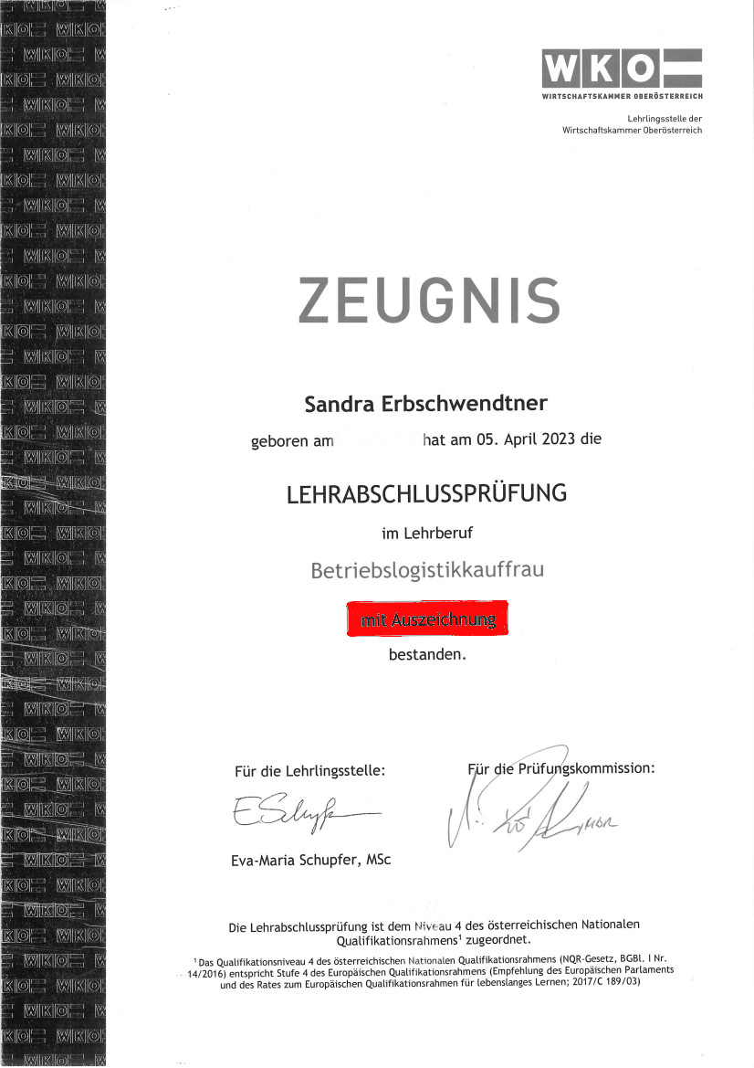 Lehrabschluss mit Auszeichnung